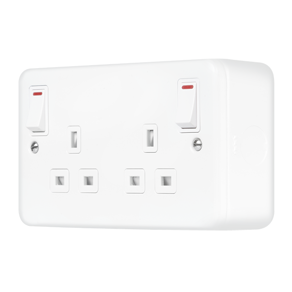 Click Metal Clad Pro Polar White 13A 2 Gang Double Pole Switched Socket ...