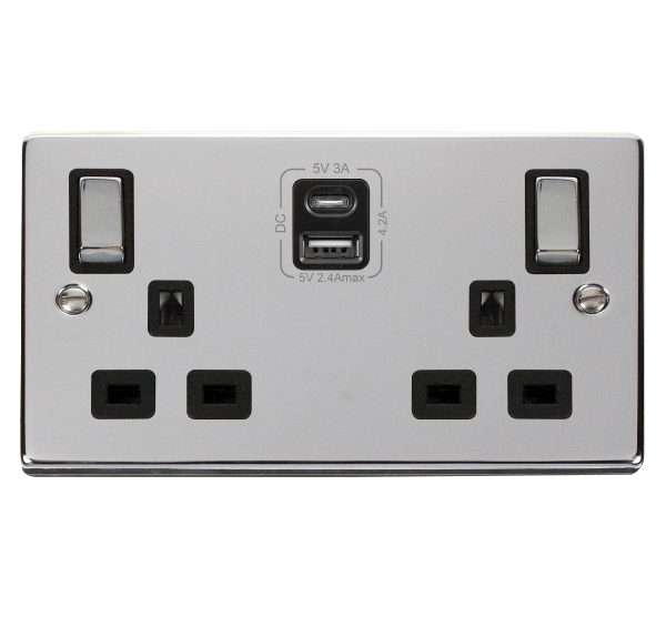 Click Deco Polished Chrome Type A & C USB Double Socket VPCH586BK ...
