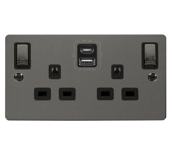 Click Define Flat Plate Black Nickel Type A & C USB Double Socket ...