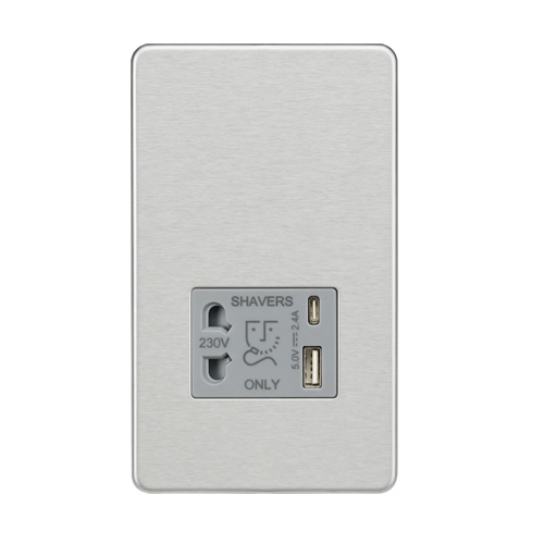 Knightsbridge Screwless Flat Plate Brushed Chrome 230V Dual Voltage ...
